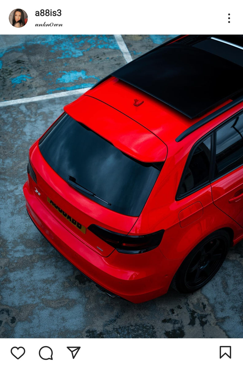 Red Audi A3 with some tinted 4D plates – Crystal Plates